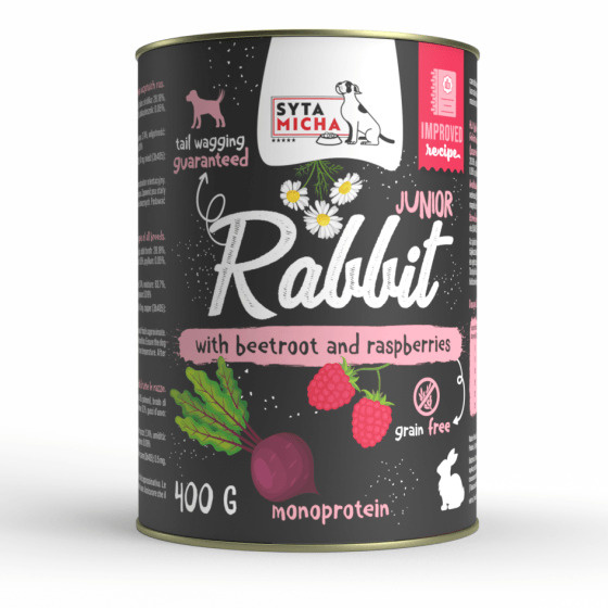 Syta Micha Karma mokra dla szczeniąt królik z burakiem i malinami 400g ...